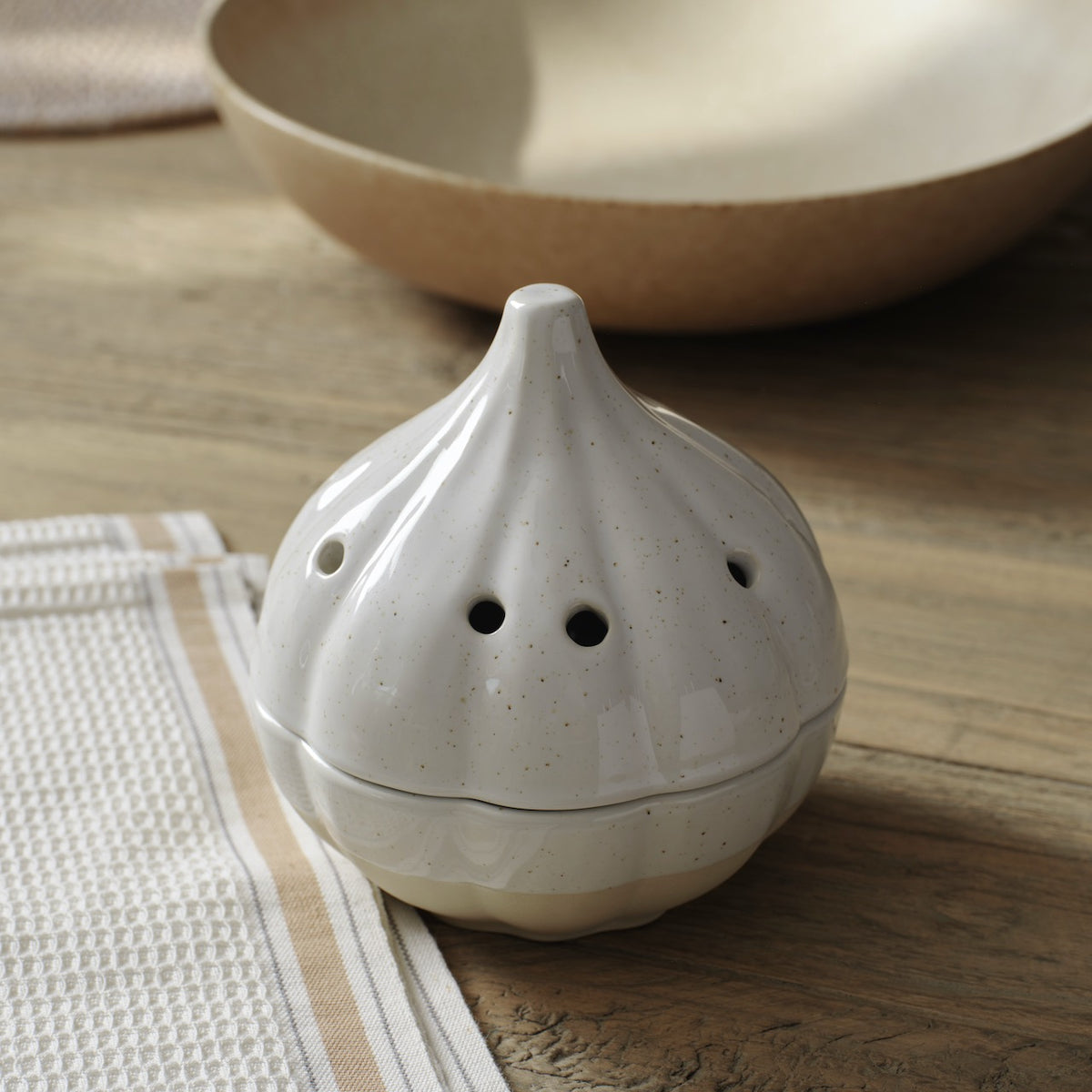 Cream Stoneware Garlic Pot