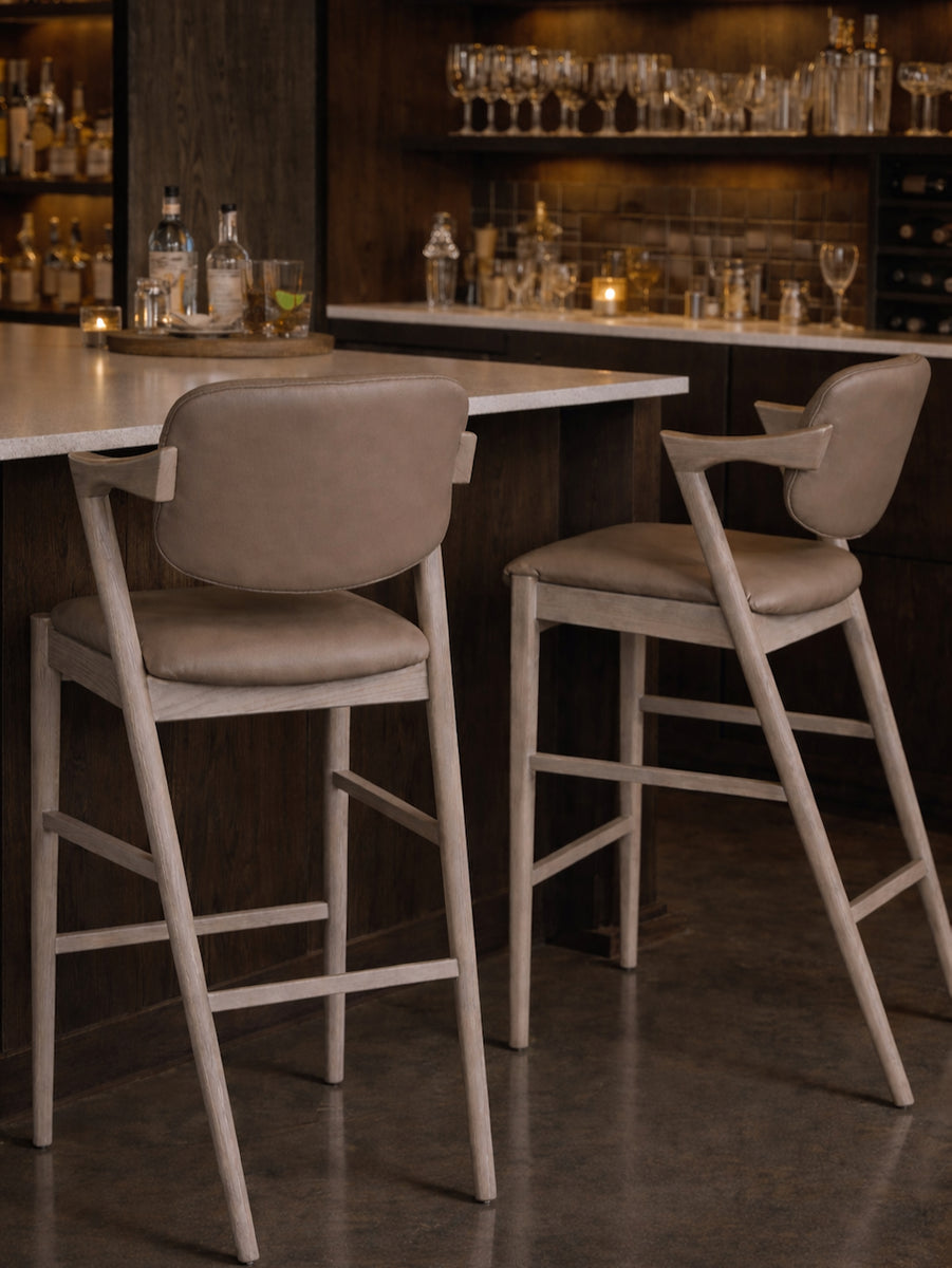Hoxton Bar Stool - Grey Wood & Faux Leather Taupe