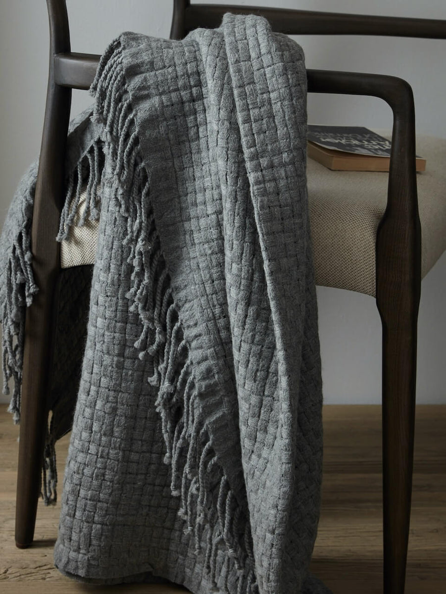 Grey Basket Weave Wool Throw