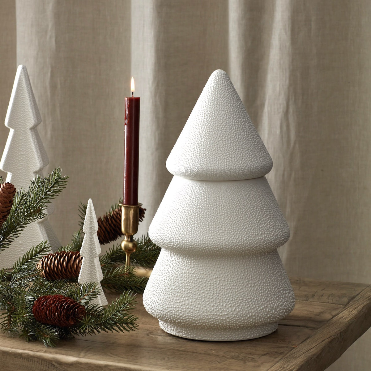 Large White Ceramic Textured Tree Jar