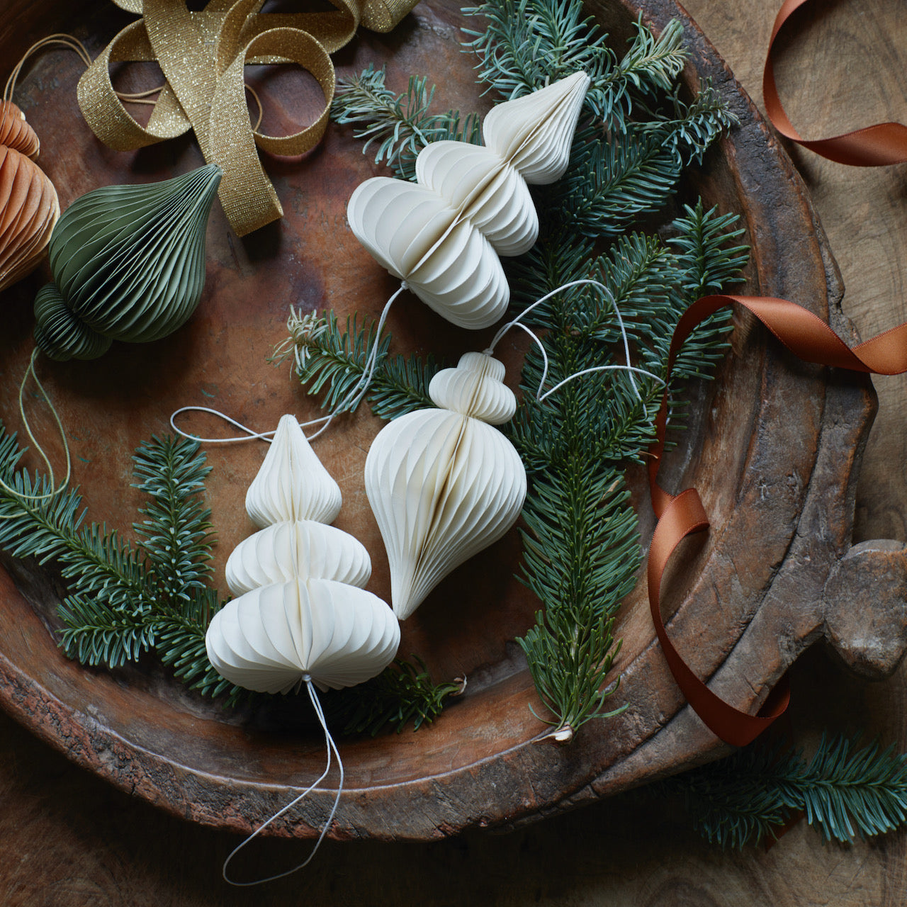 Set of 3 Antique White Paper Decorations